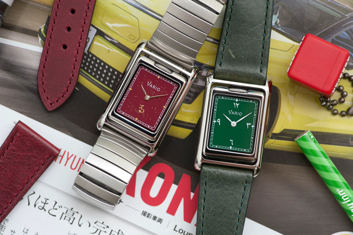 VARIO VERSA REVERSIBLE DUAL TIME YEAR OF THE HORSE SILVER-RED ENAMEL W